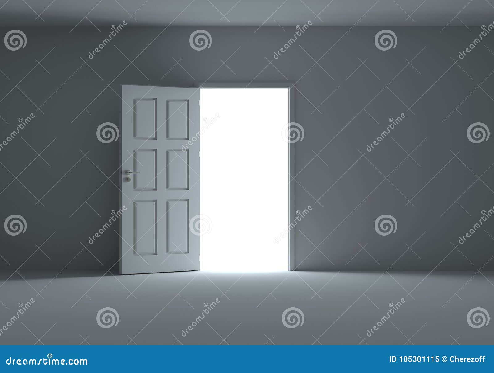 An Open Door with Light Streaming into Dark Room Stock Illustration ...