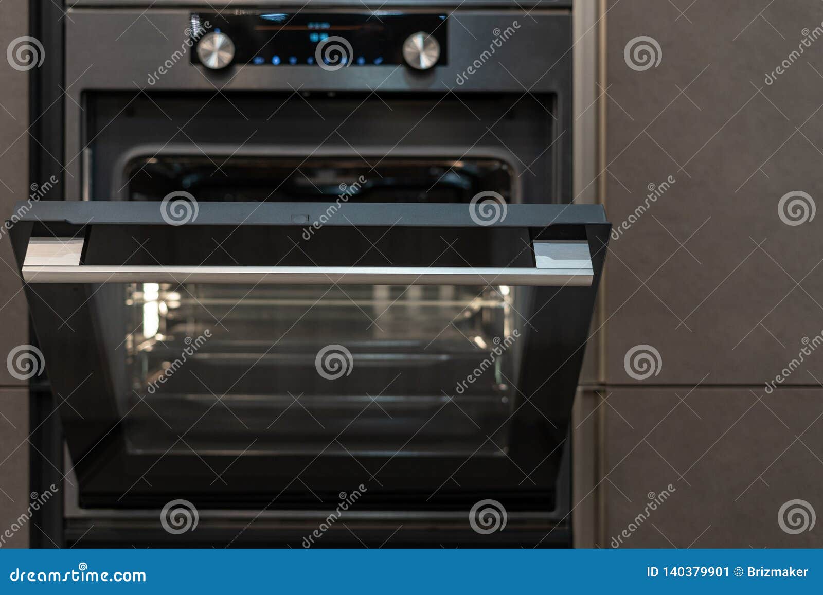 Open Door on Modern Oven Built-in in Kitchen Cabinet Stock Image ...