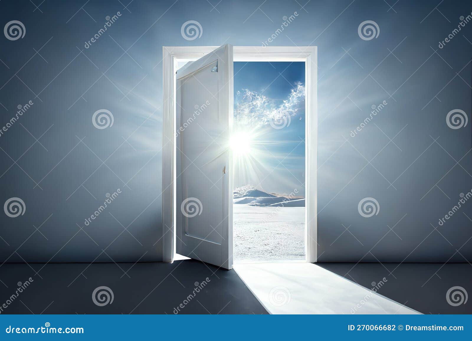 Open Door with Mountains and Sun Stock Illustration - Illustration of ...