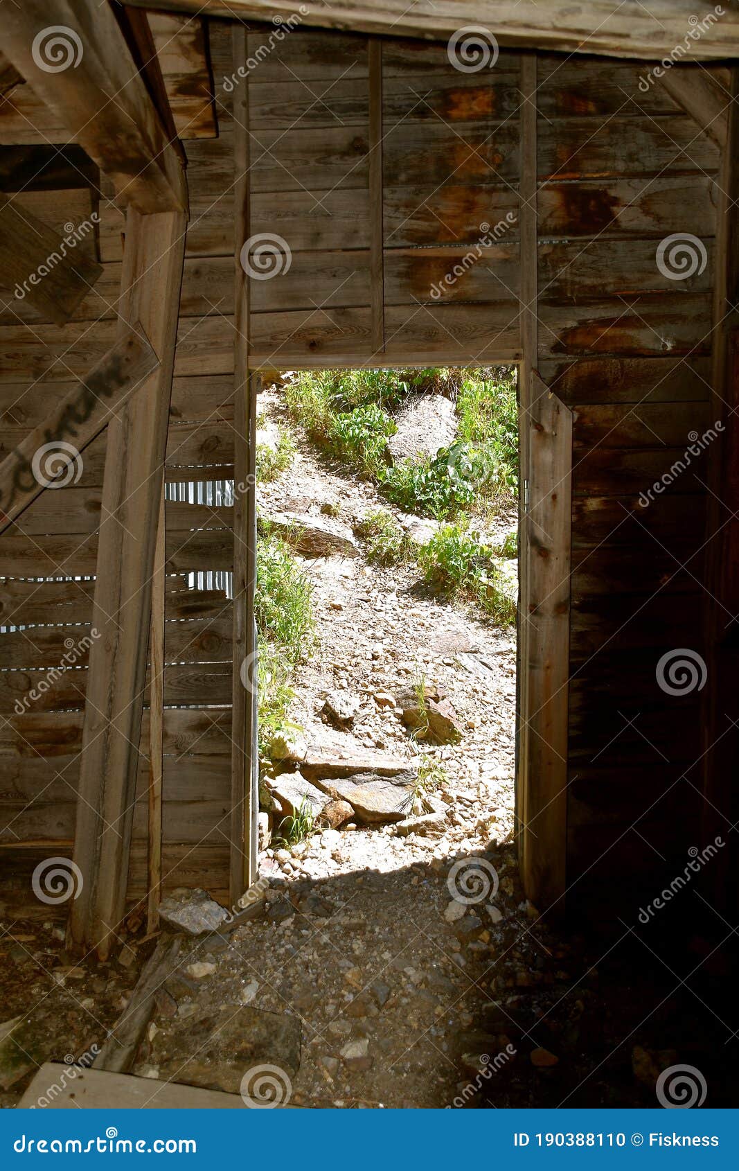 Open Door on an Old Abandoned Mining Structure Stock Photo - Image of ...
