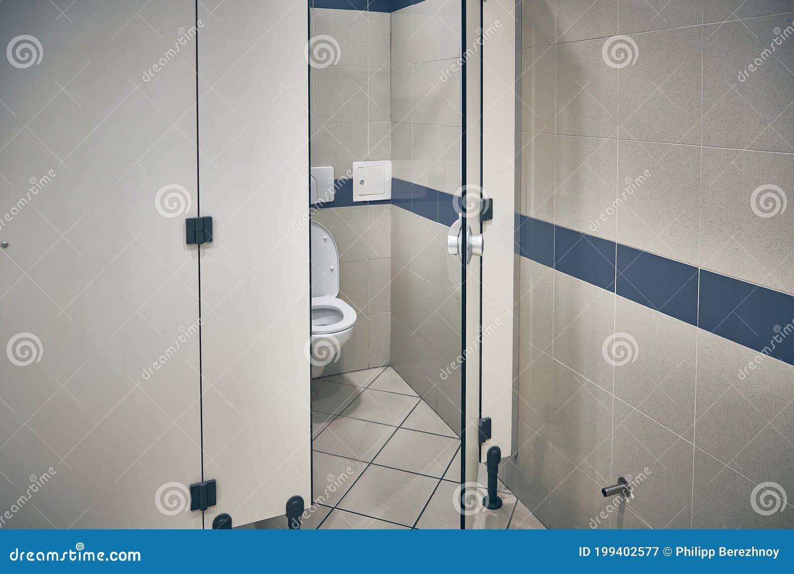 Open Door of Public Toilet Stall. Toilet Bowl Inside Toilet Stall Stock ...