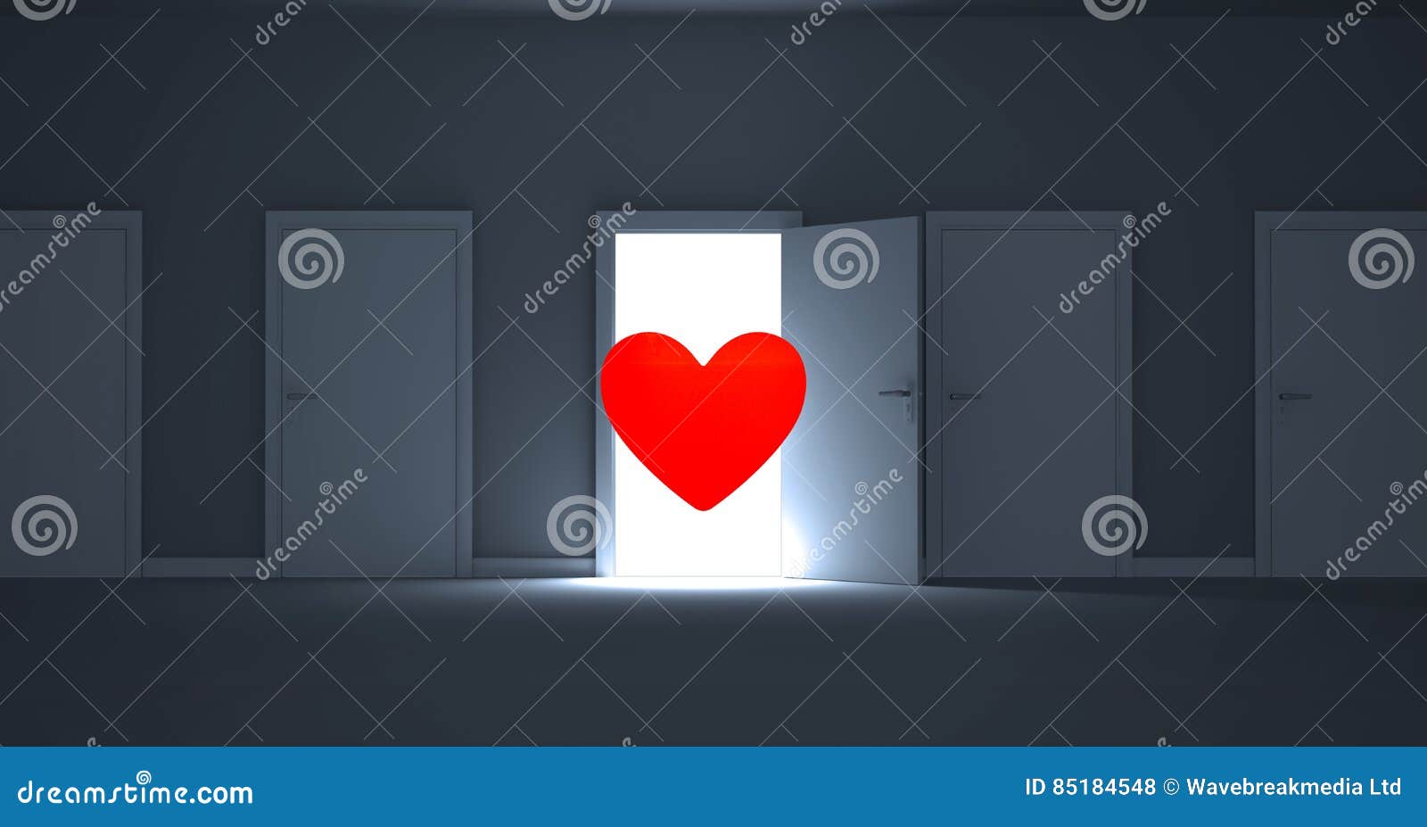Open Door with Red Heart Shape Stock Photo - Image of break, bright ...