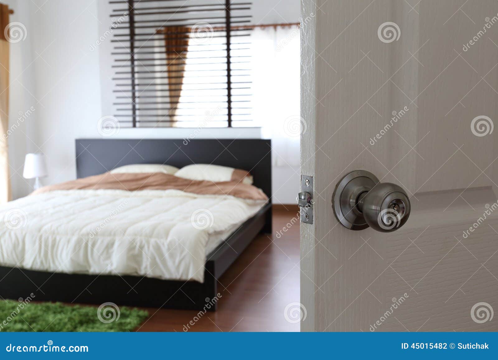 Open the Door with Relax in Bedroom Stock Photo - Image of hotel, decor ...