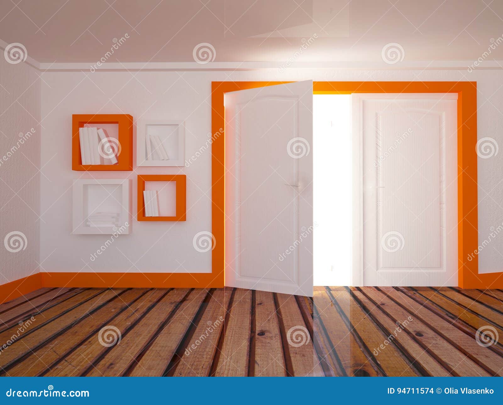 Open door in the room, 3d stock illustration. Illustration of empty ...