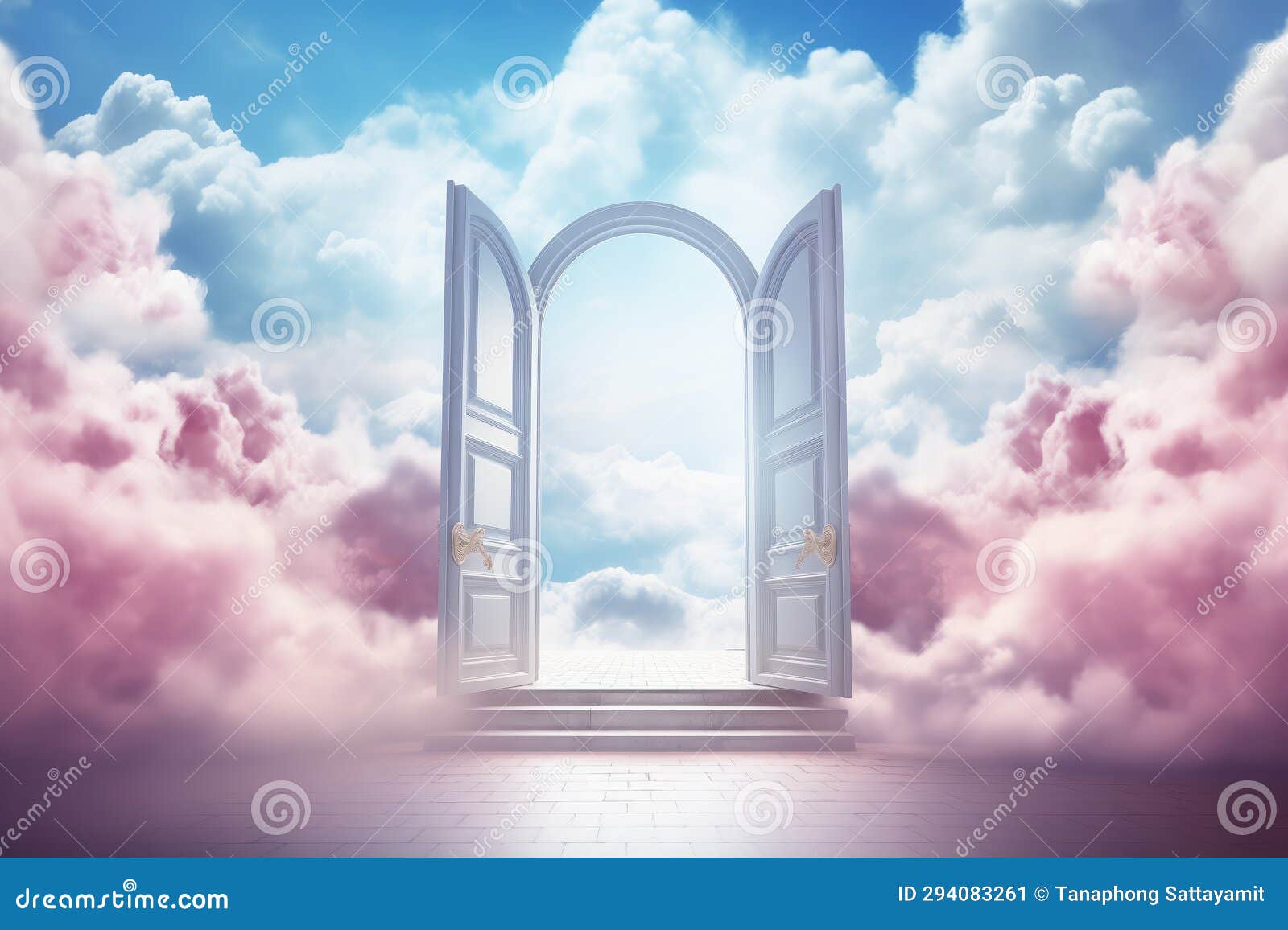Open Door in the Sky with Clouds Stock Illustration - Illustration of ...