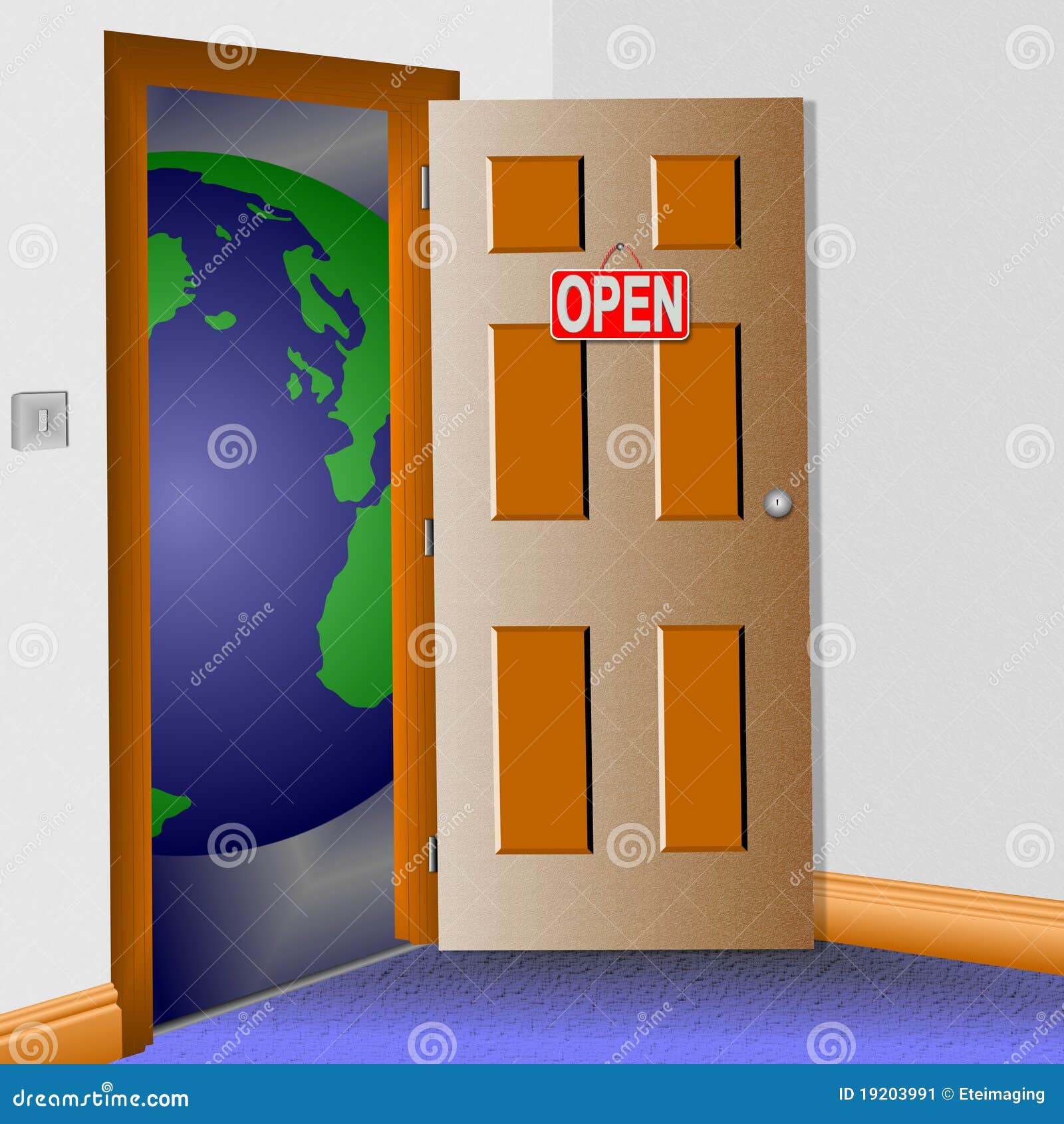 Open door to the world stock illustration. Illustration of office ...