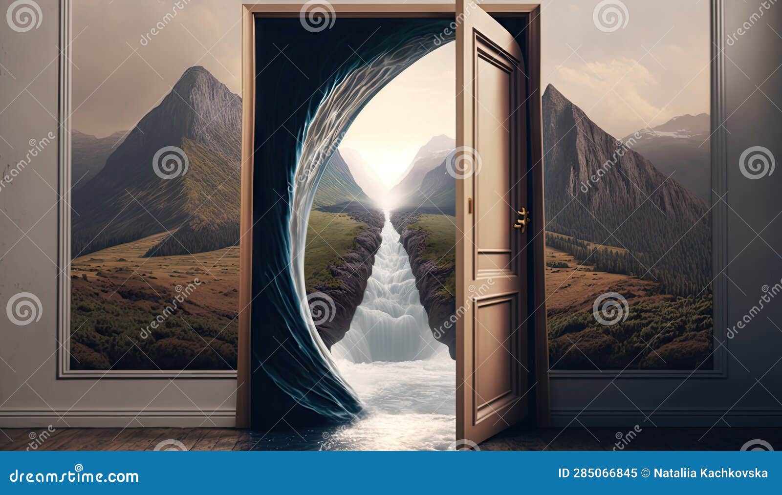 Open Door To the World of Dreams Stock Illustration - Illustration of ...