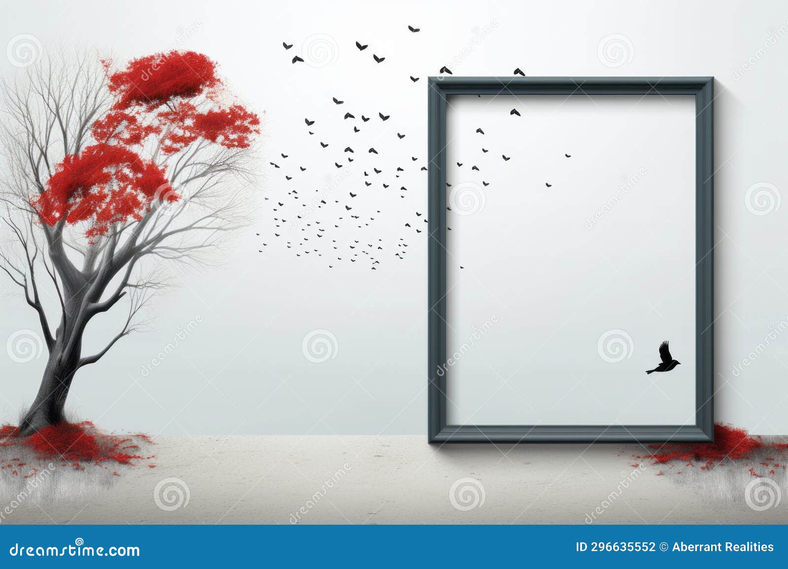 An Open Door with a Tree and Birds Flying Out of it Stock Illustration ...