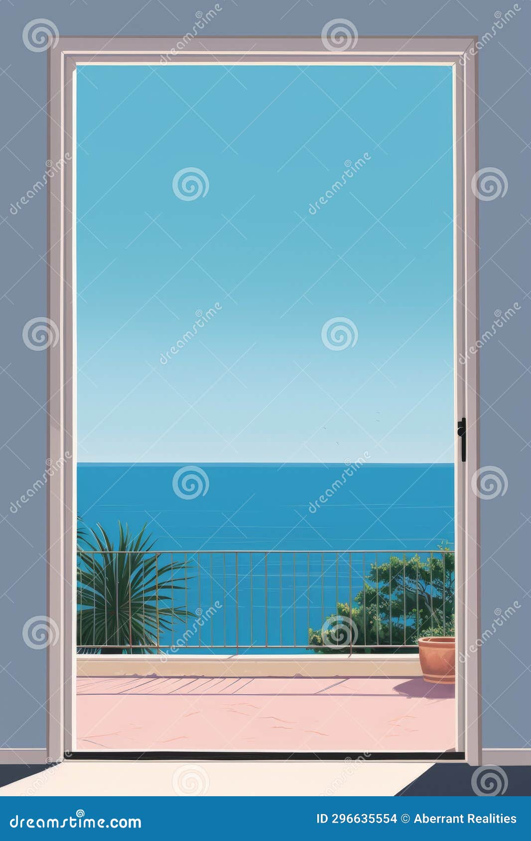 An Open Door with a View of the Ocean Stock Illustration - Illustration ...