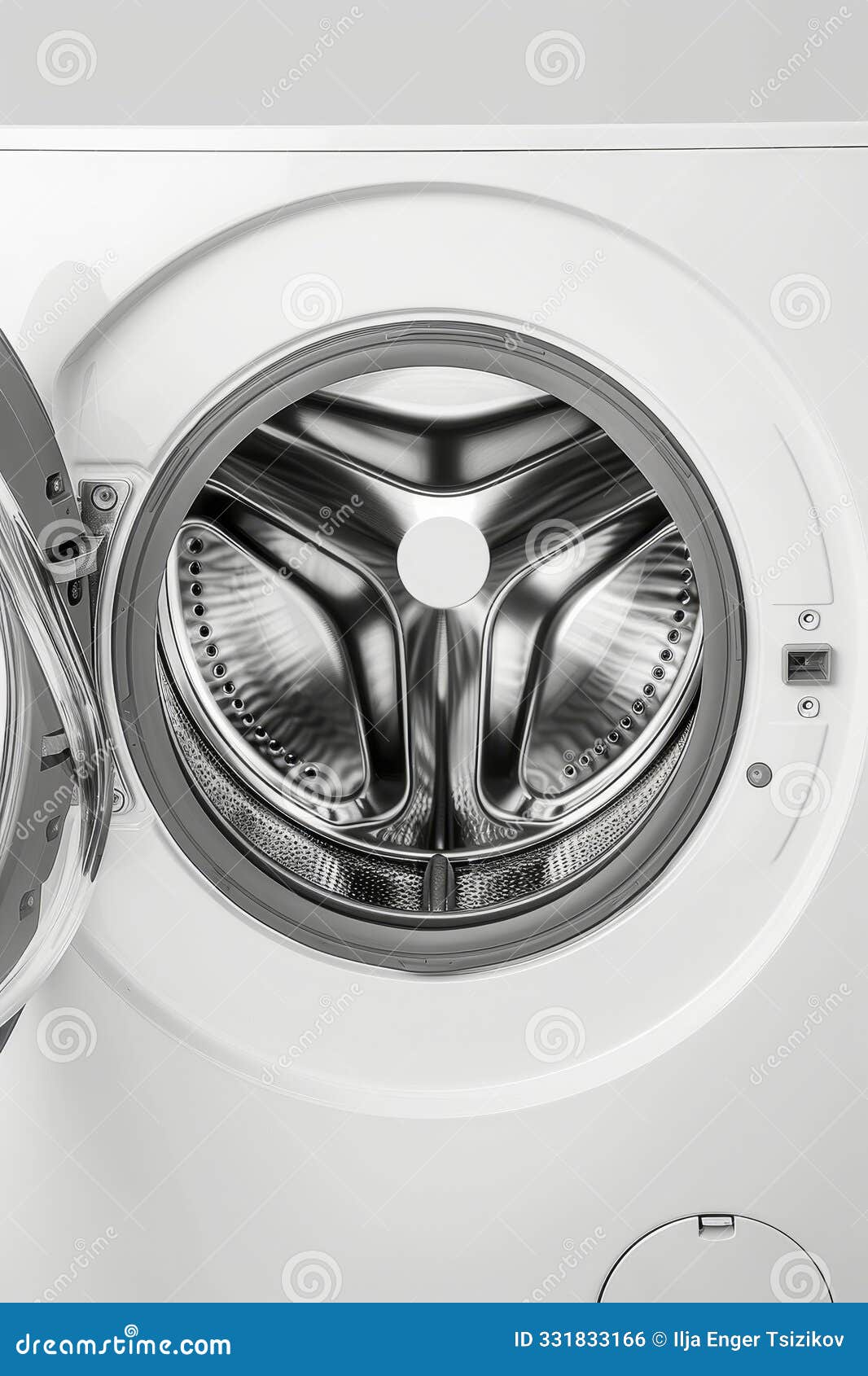 Open Door of Washing Machine with Empty Stainless Steel Drum. Front ...