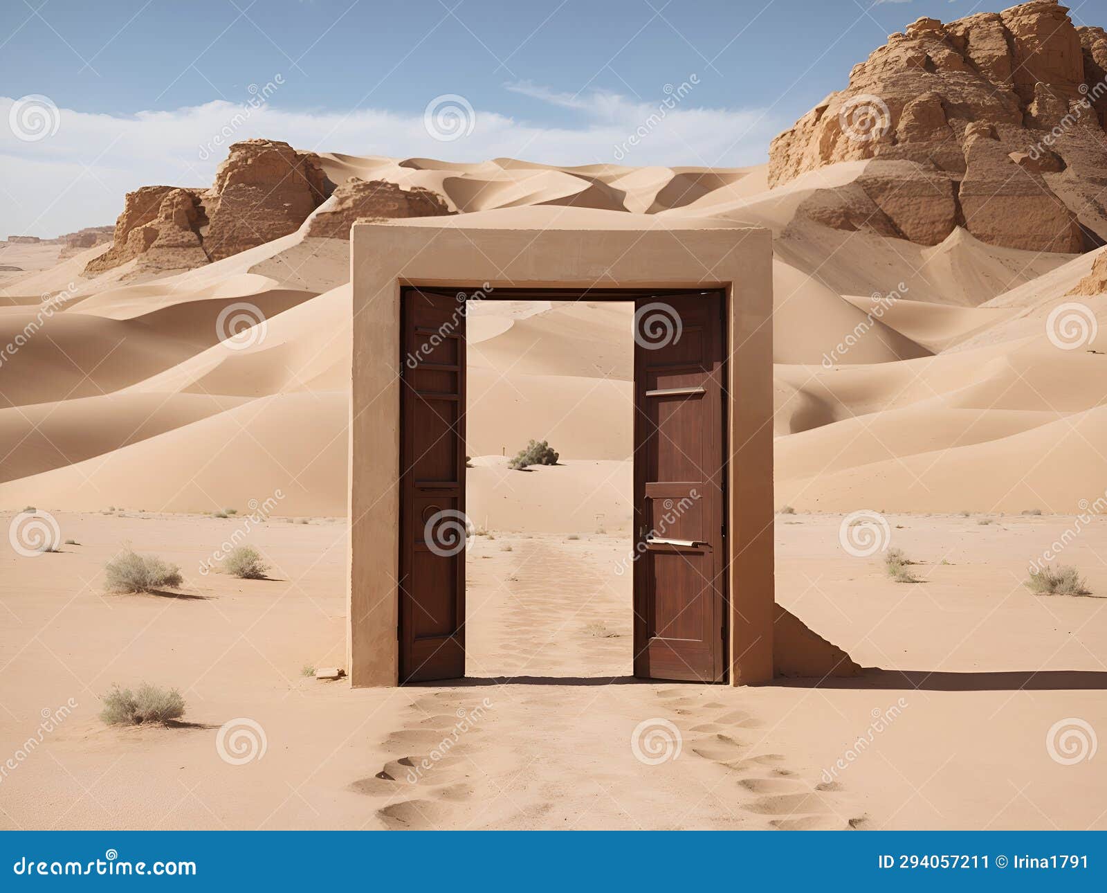 Open Doors with Doorway in Desert Stock Illustration - Illustration of imaginary, desert: 294057211