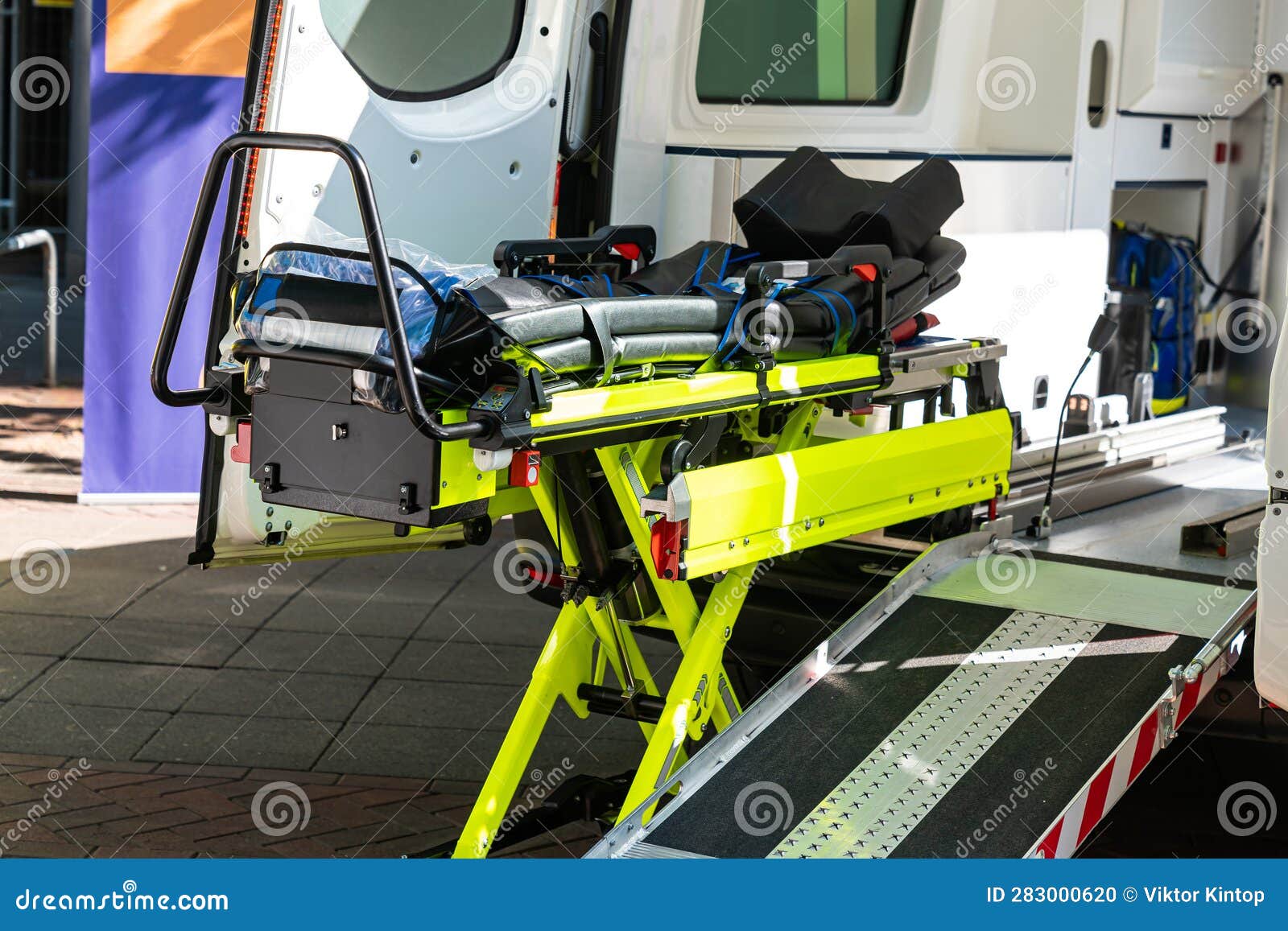 Open Doors of an Emergency Car with a Trolley for Transporting Patients ...