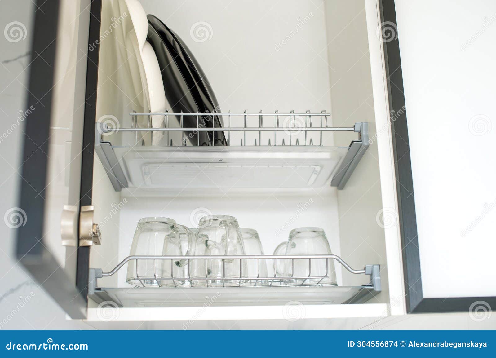 Open Doors of the Kitchen Cabinet with Dishes, Inverted Transparent ...