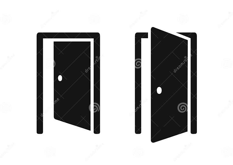 Open Doors Push or Pull Simple Black Icons Stock Vector - Illustration ...
