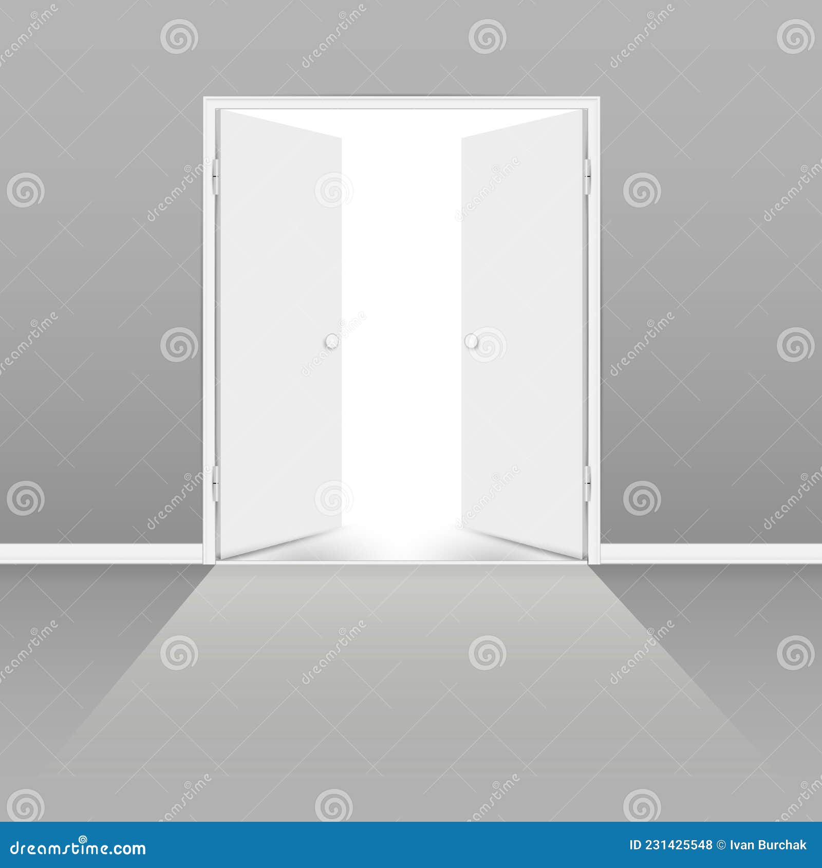 Open Double Doors from Grey Room To Light Stock Vector - Illustration ...