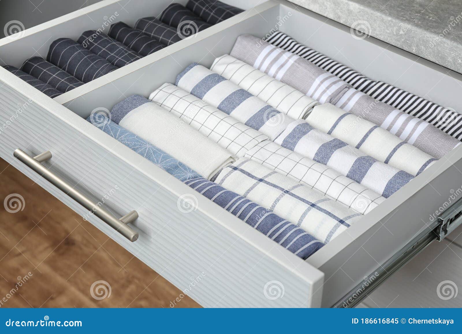 Drawer with Folded Towels. Order in Kitchen Stock Image - Image of ...