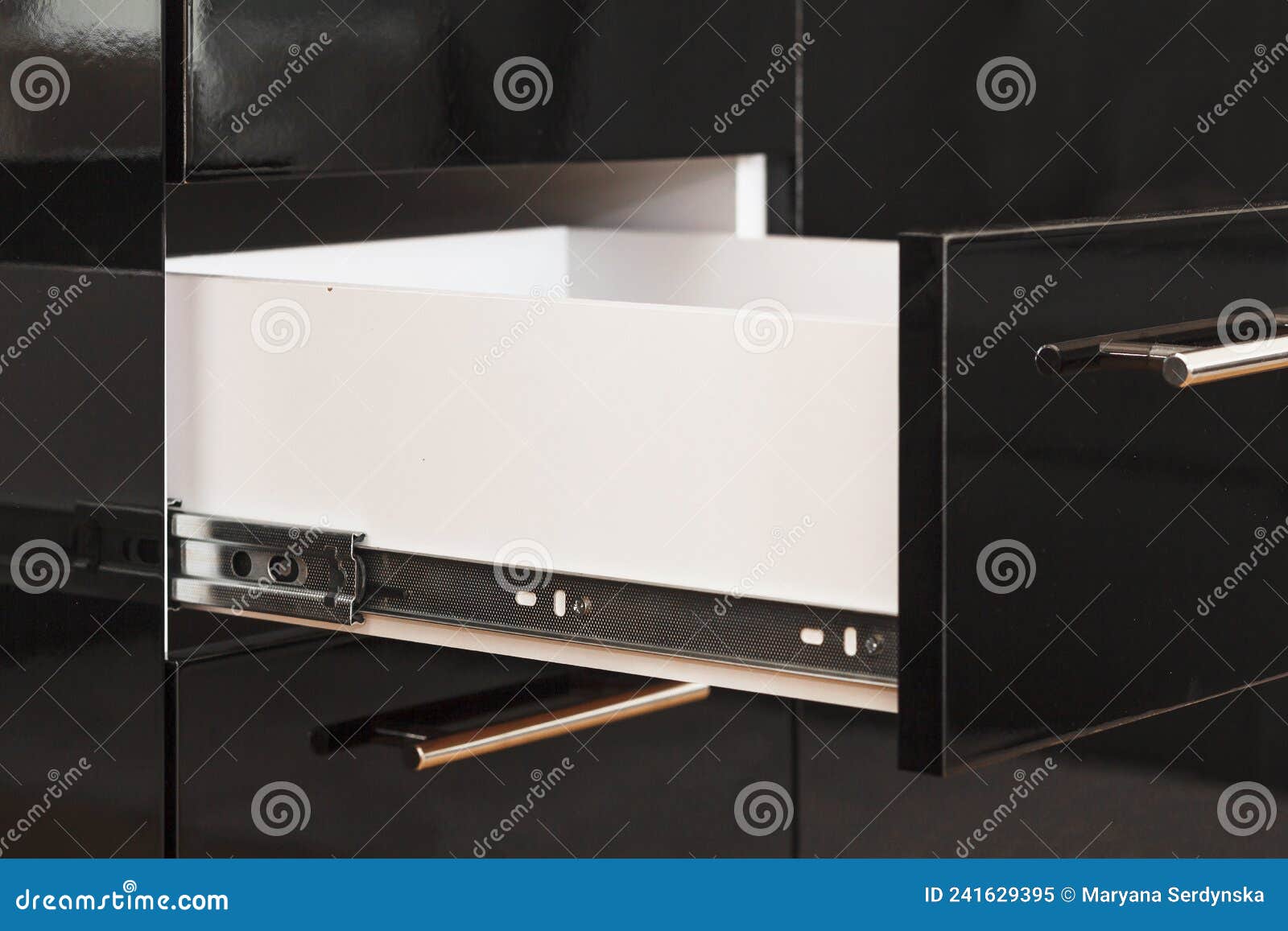 Open Drawer Kitchen Cabinet. Stock Image - Image of furniture ...