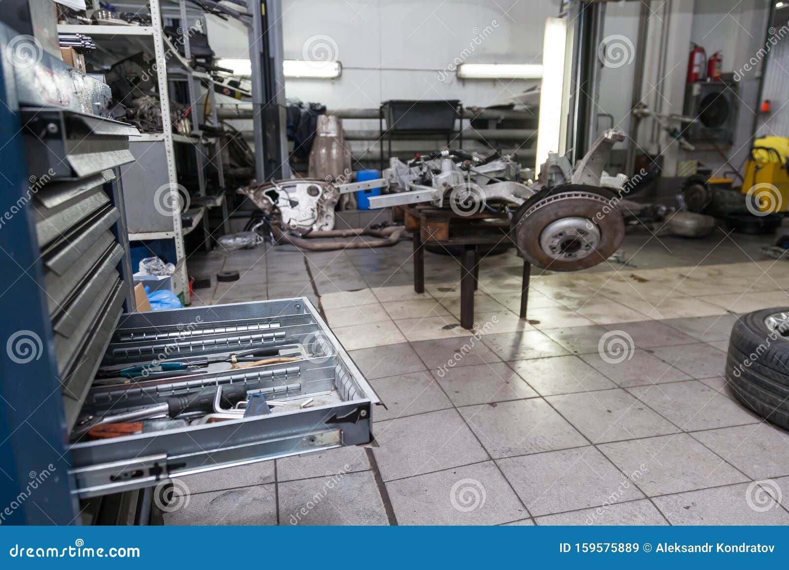 Open Drawer Rack with Tools for Repair and Maintenance of Vehicles in a ...