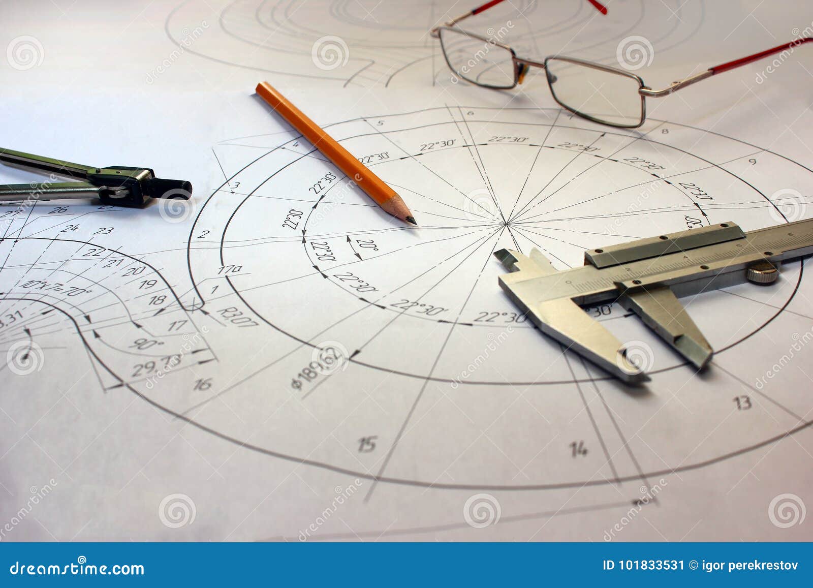 Open Drawings with a Pencil. Engineering and Design Stock Image - Image ...