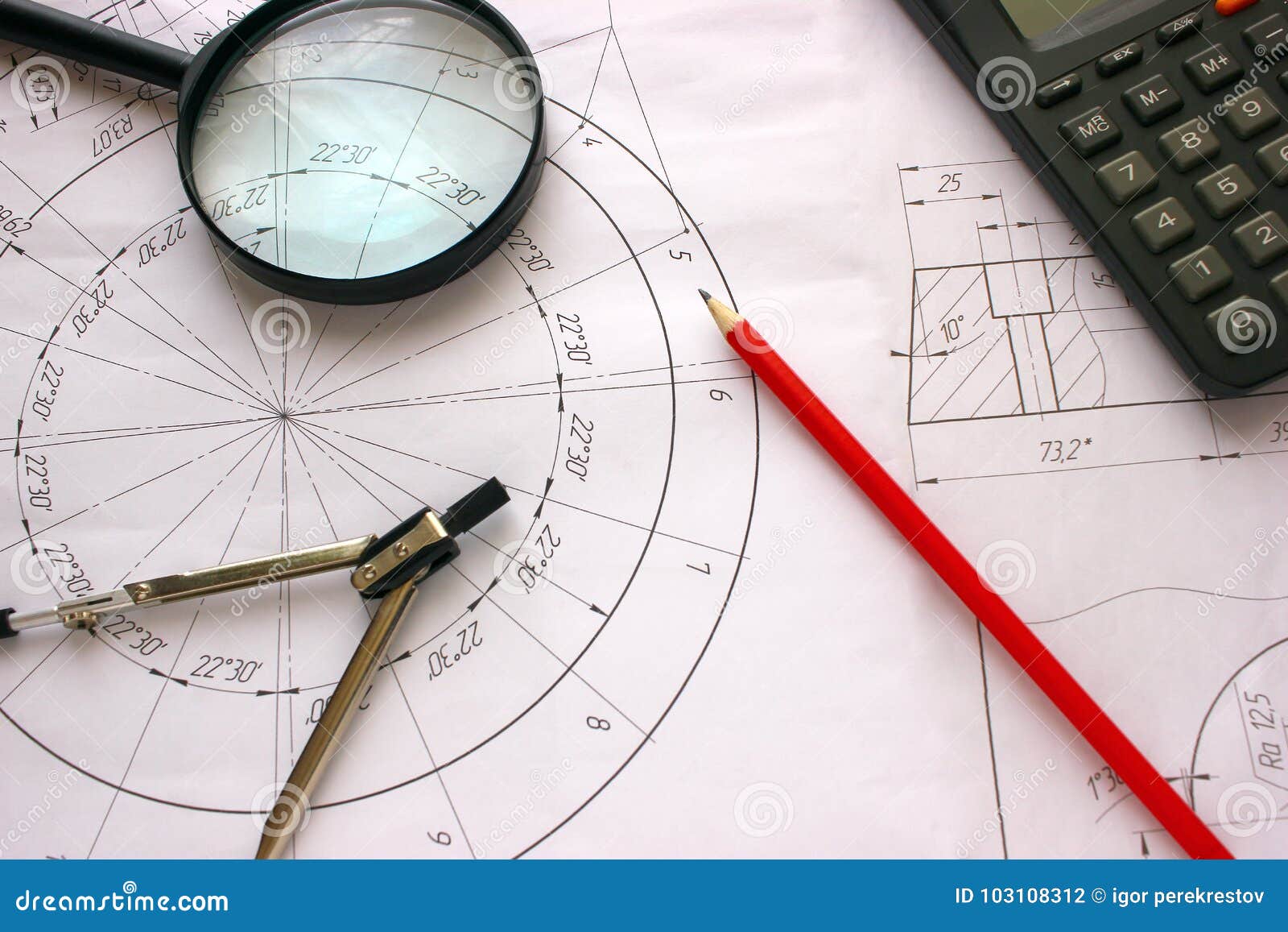 Open Drawings with a Pencil. Engineering and Design Stock Photo - Image ...