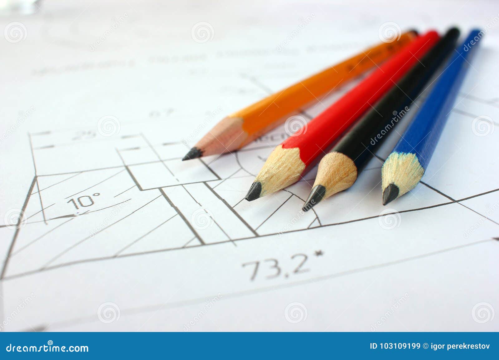 Open Drawings with a Pencil. Engineering and Design Stock Image - Image ...