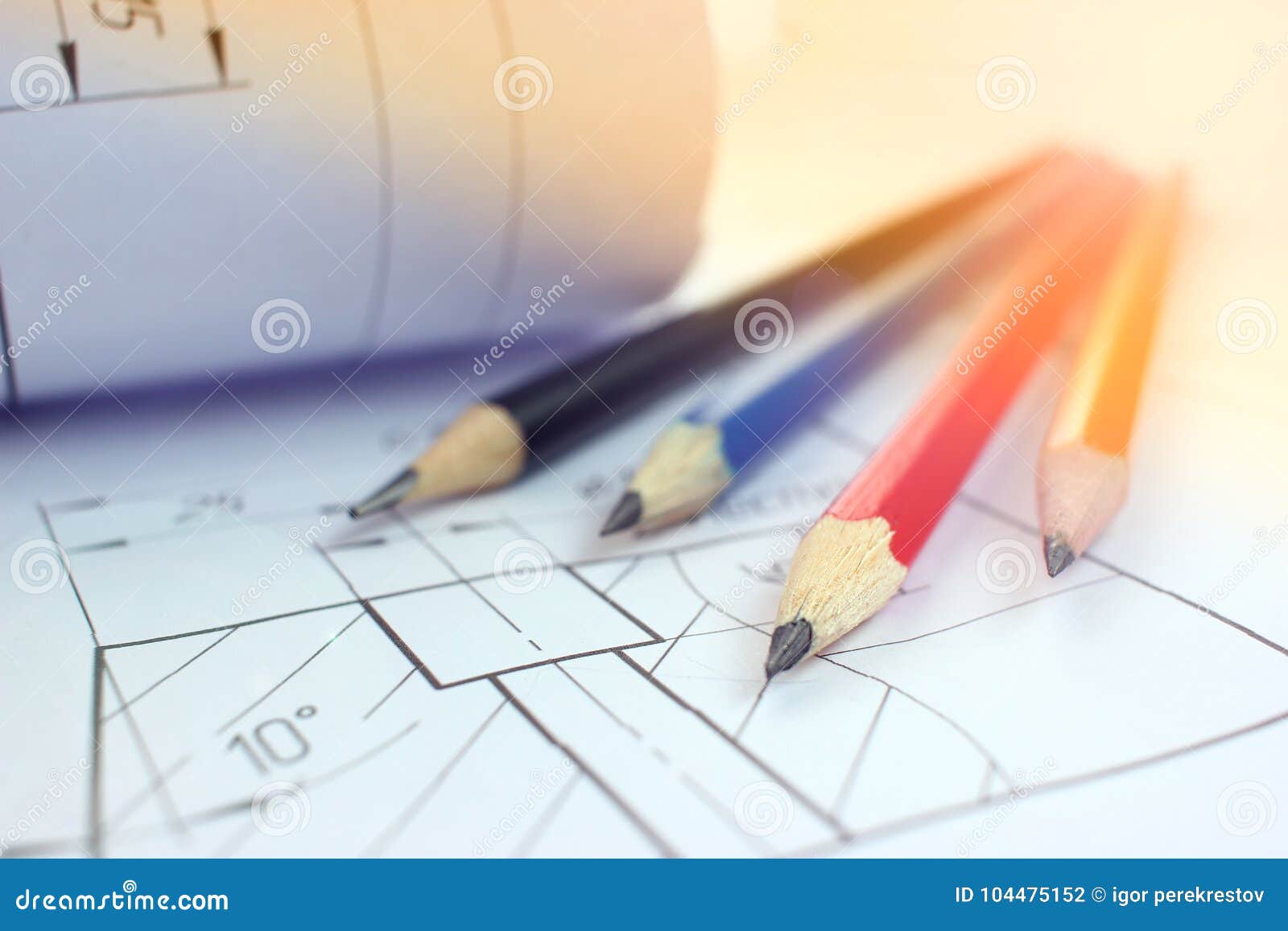 Open Drawings with a Pencil. Engineering and Design Stock Photo - Image ...