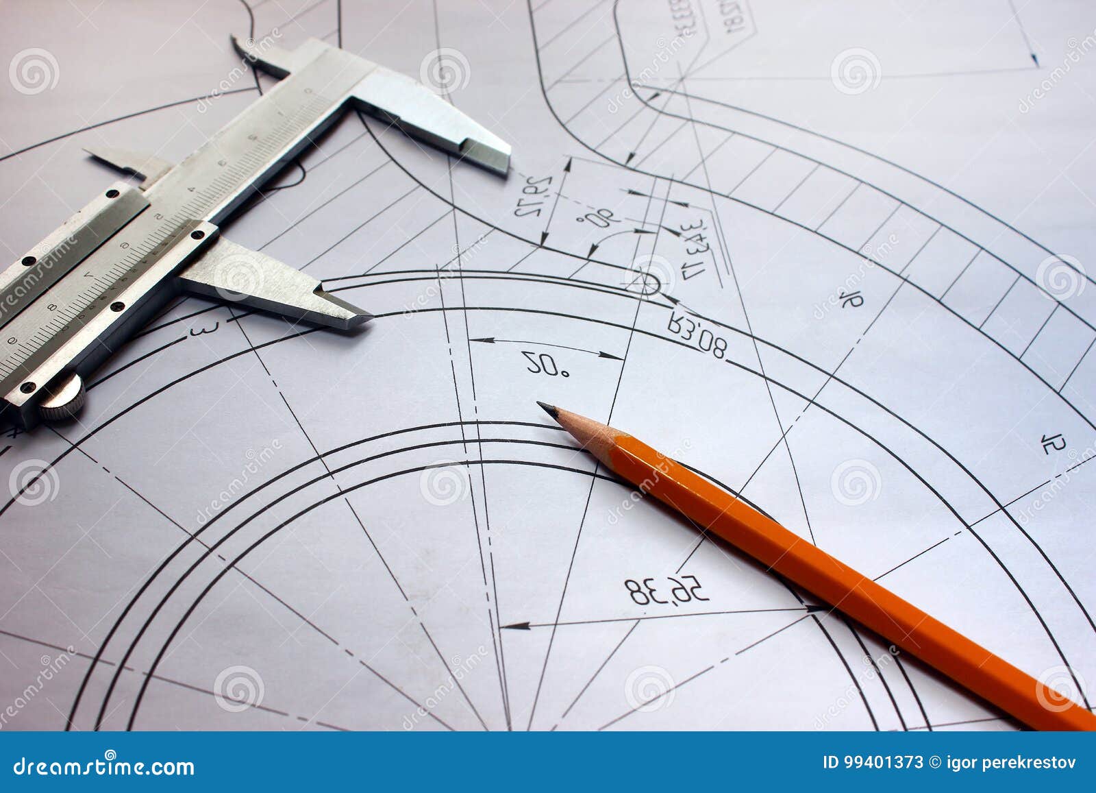 Open Drawings with a Pencil. Engineering and Design Stock Image - Image ...