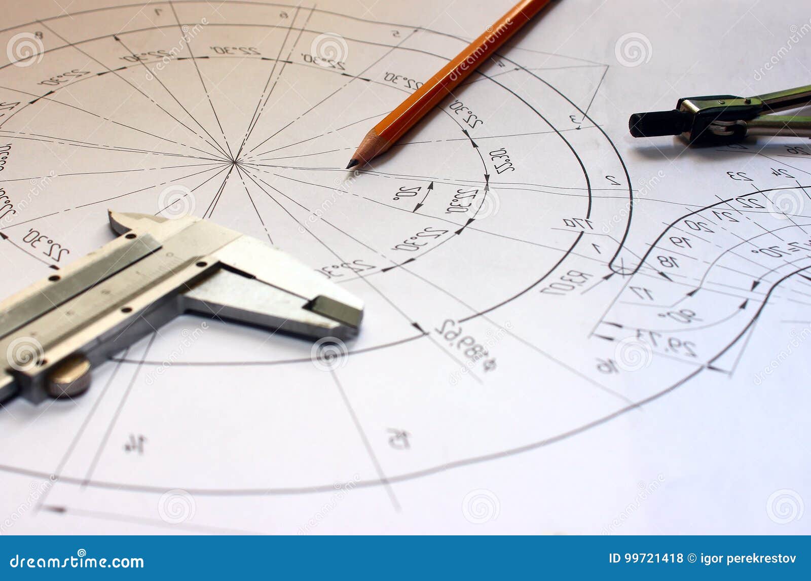 Open Drawings with a Pencil. Engineering and Design Stock Photo - Image ...