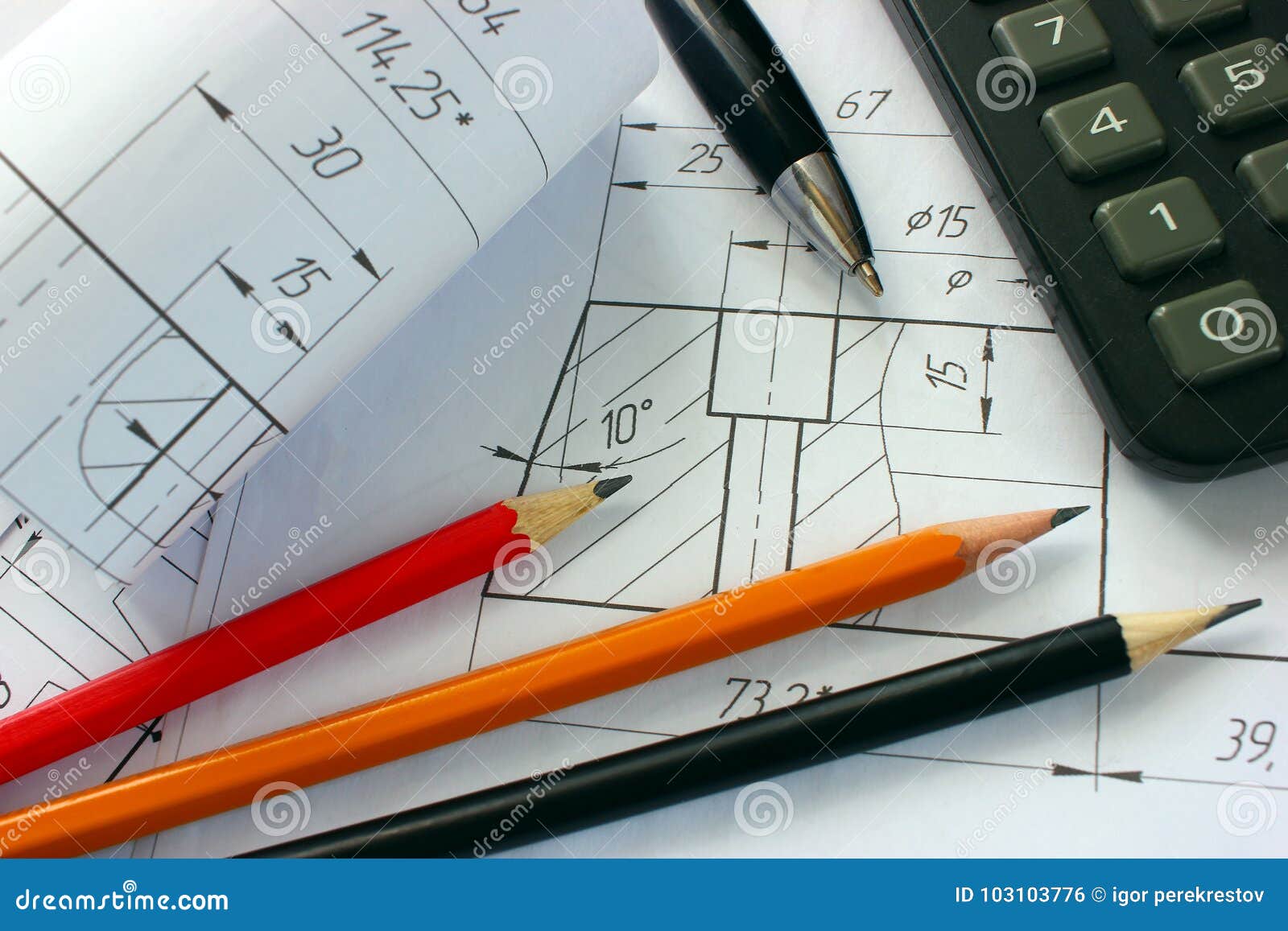 Open Drawings with a Pencil. Engineering and Design Stock Photo - Image ...