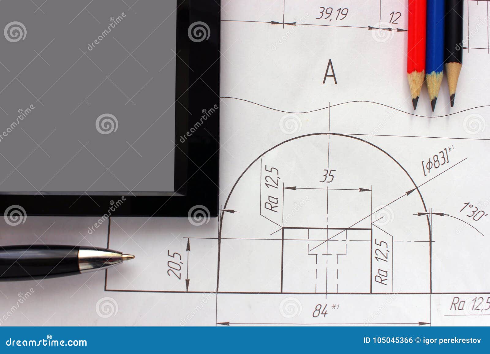 Open Drawings with a Pencil. Engineering and Design Stock Photo - Image ...