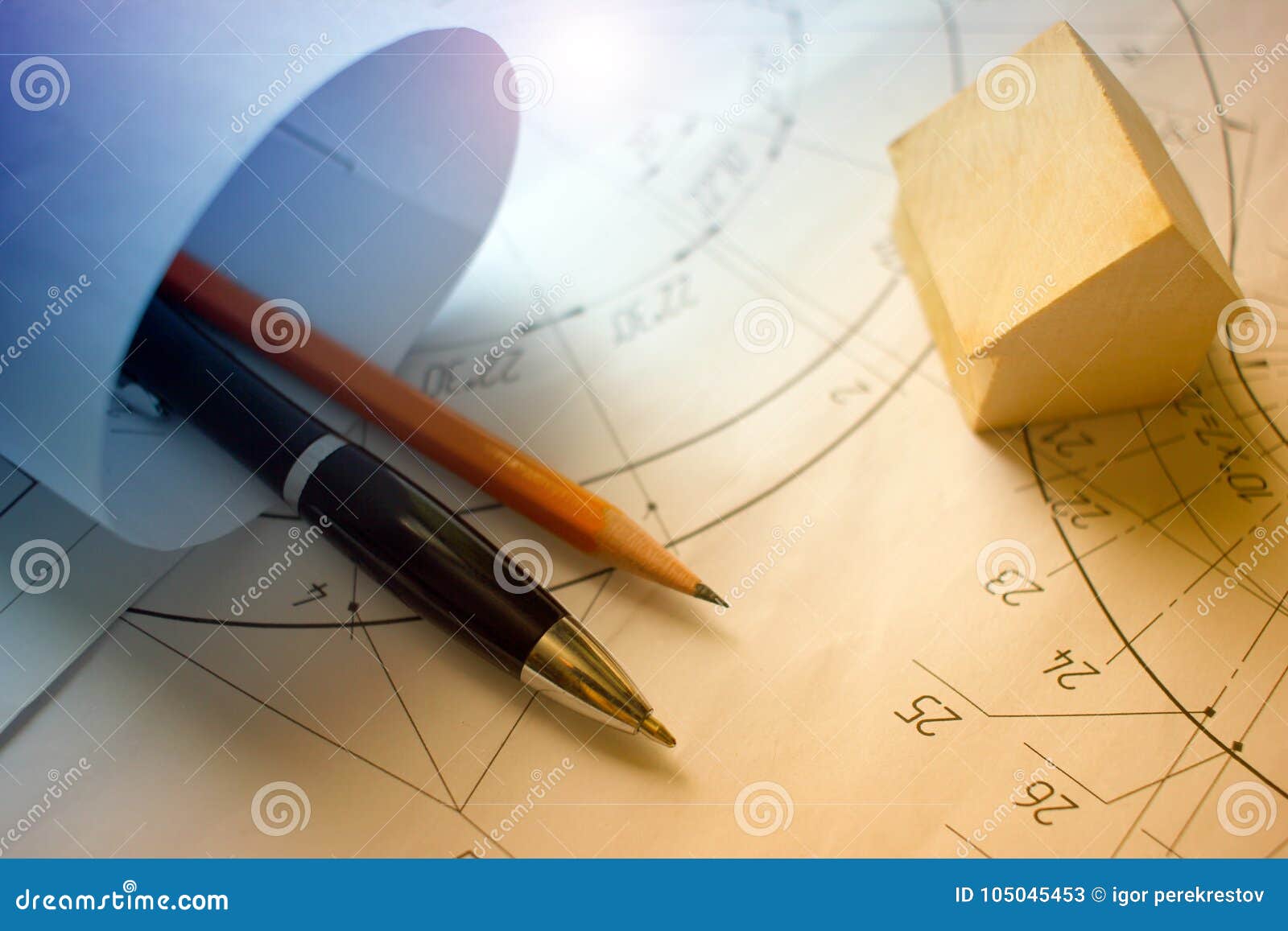 Open Drawings with a Pencil. Engineering and Design Stock Image - Image ...