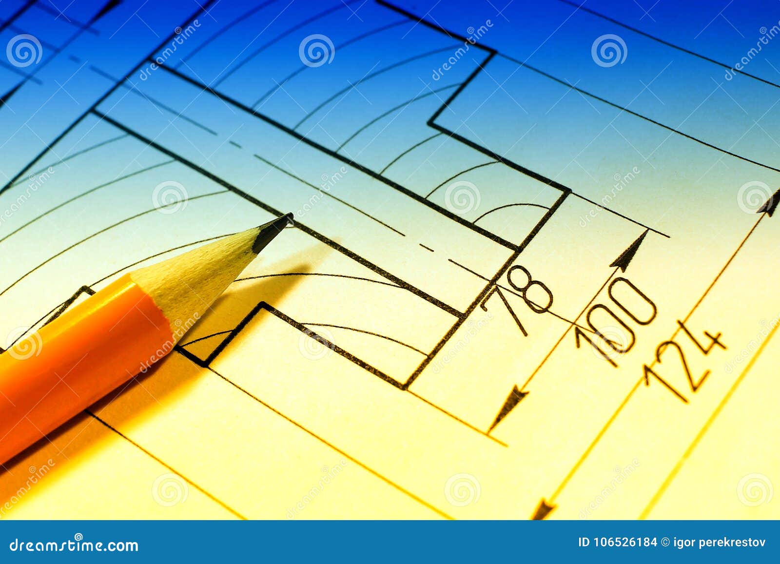 Open Drawings with a Pencil. Engineering and Design Stock Photo - Image ...