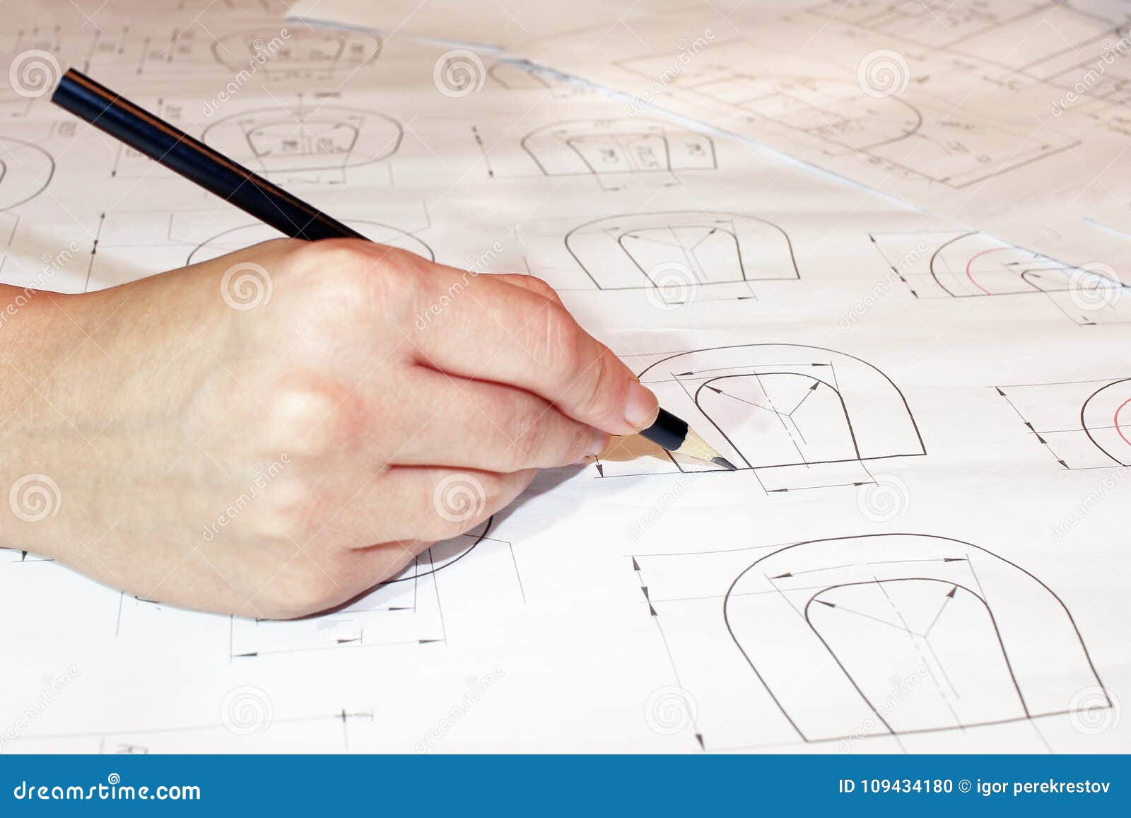 Open Drawings with a Pencil. Engineering and Design Stock Photo - Image ...