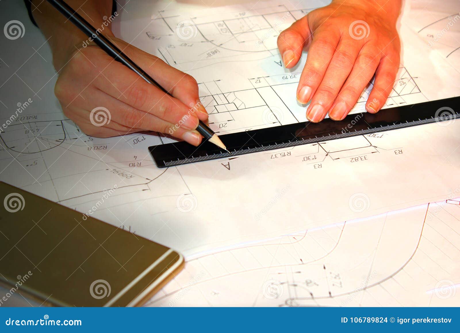 Open Drawings With A Pencil. Engineering And Design. Royalty-Free Stock ...
