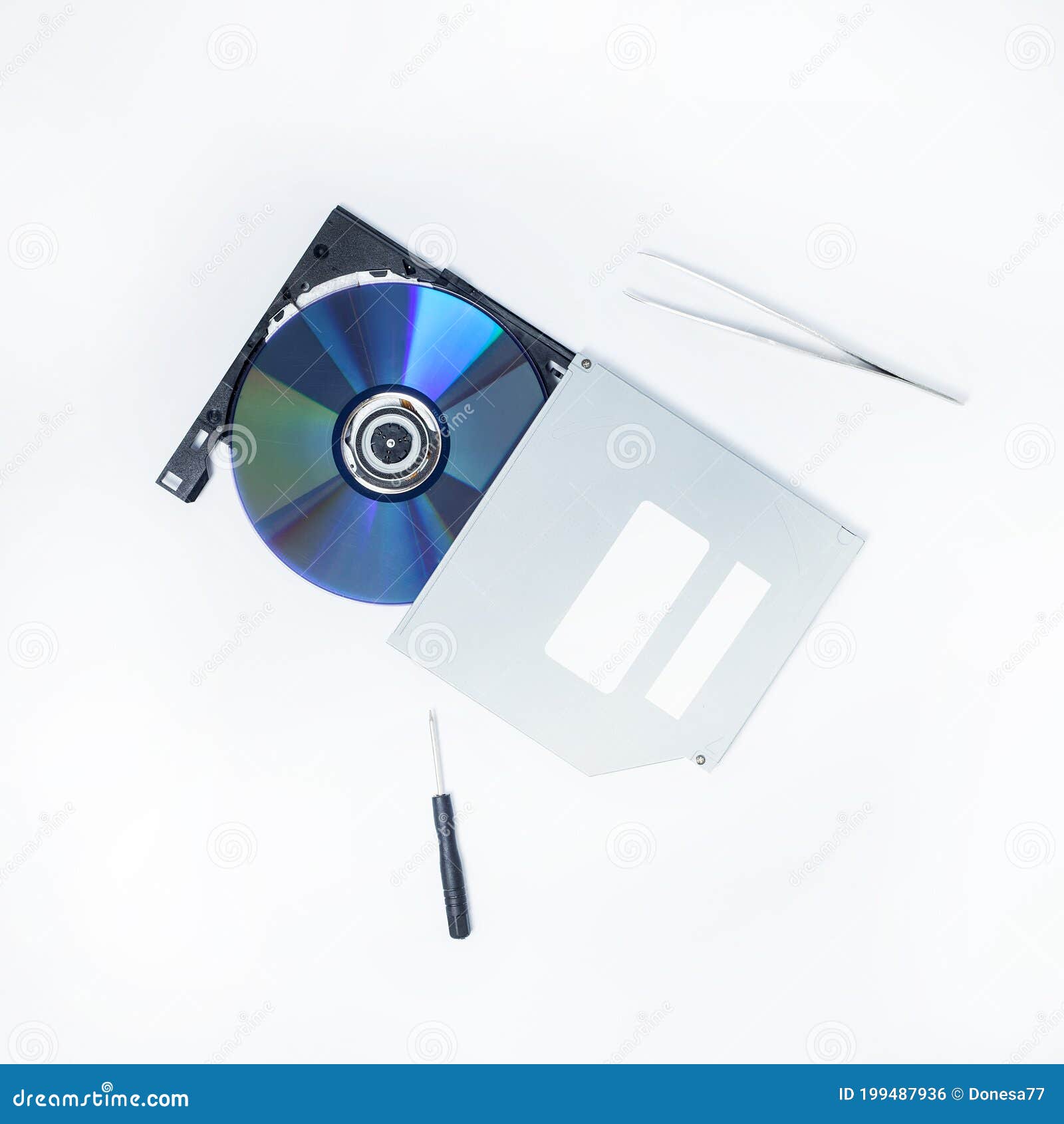 Open DVD-ROM Tray with CD Inside Next To Tools Stock Photo - Image of ...