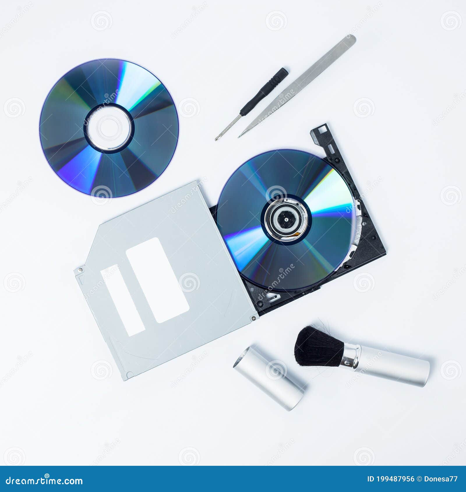Open DVD-ROM Tray with CD Inside Next To Tools Stock Photo - Image of ...