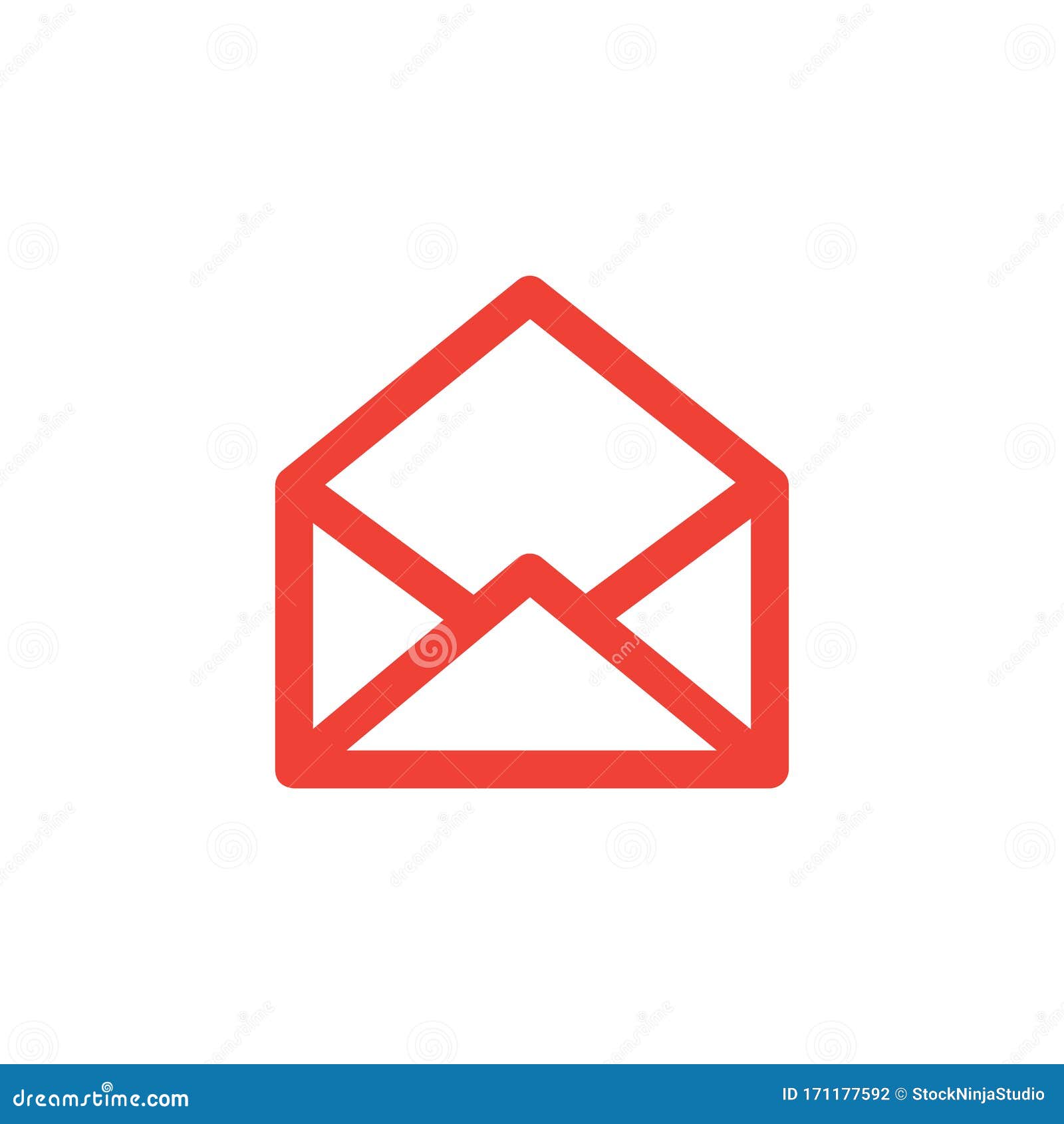 Open E-mail Line Red Icon on White Background. Red Flat Style Vector ...