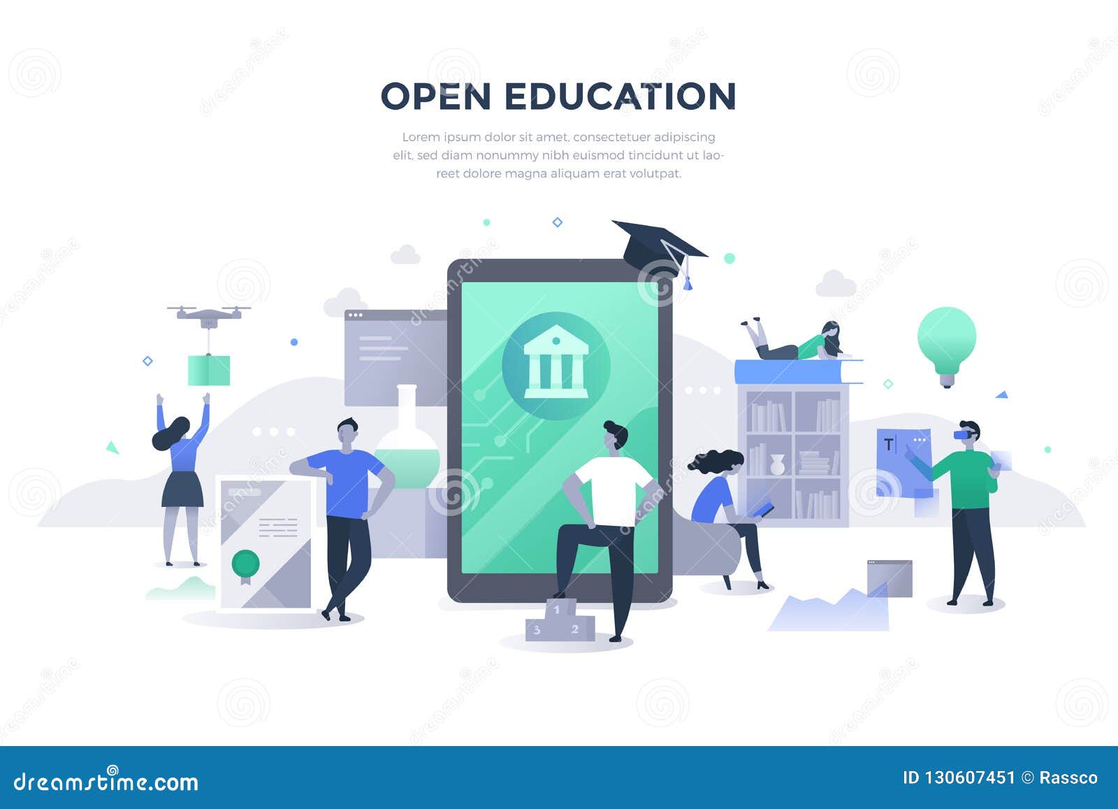 Open Education Flat Concept Stock Vector - Illustration of bookshelf ...