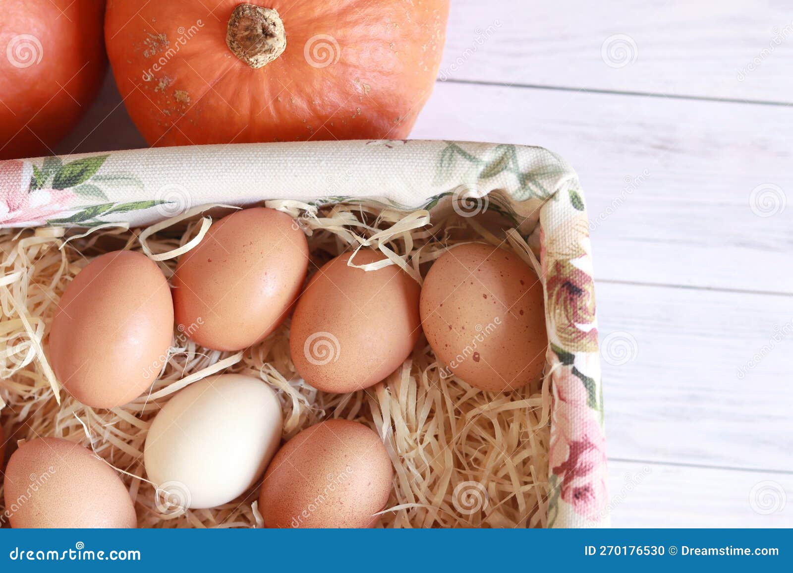 Open Egg Packaging and Ripe Pumpkins, Close-up Stock Photo - Image of ...