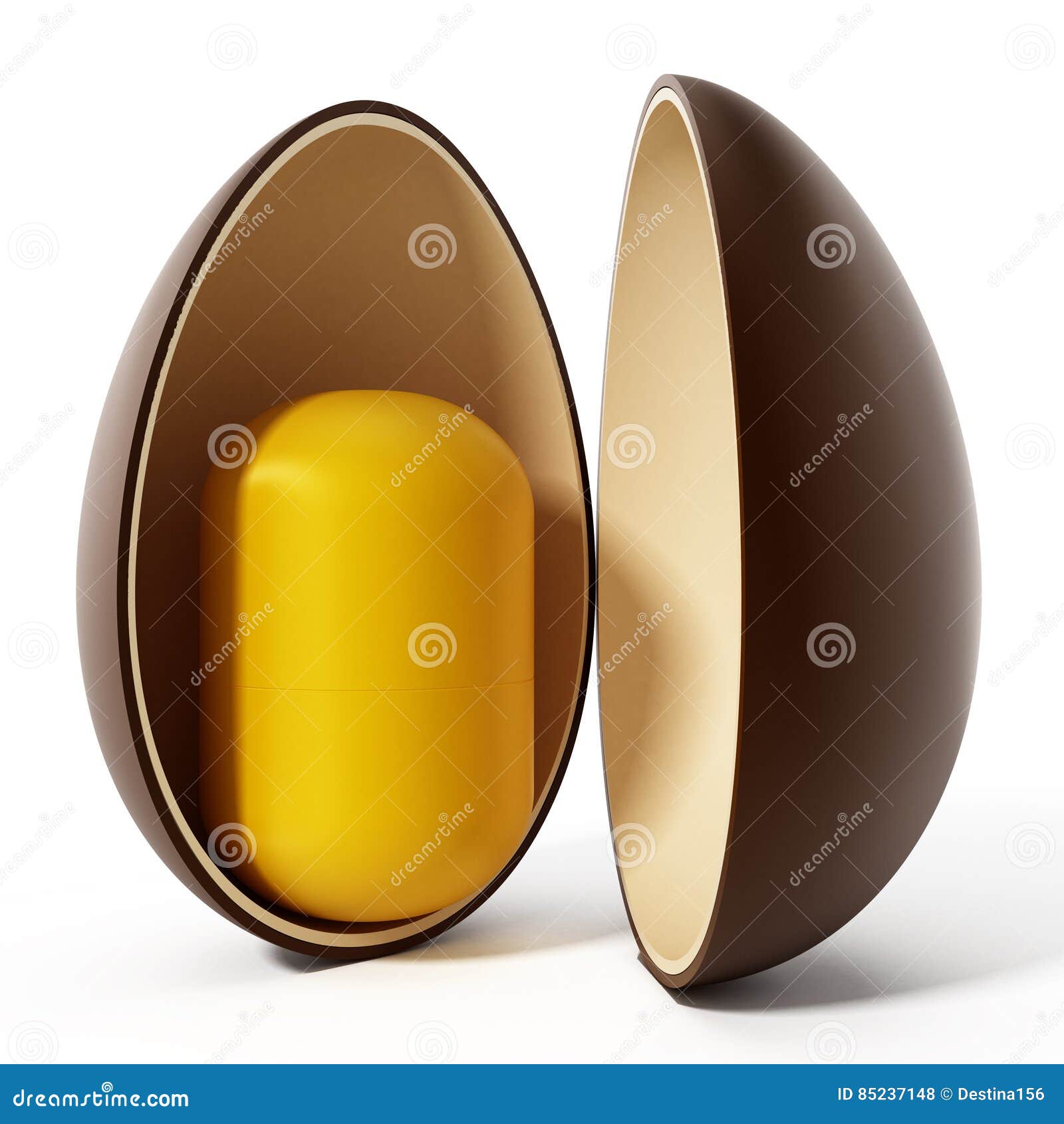 Open Egg Surprise with Yellow Capsule. 3D Illustration Stock ...