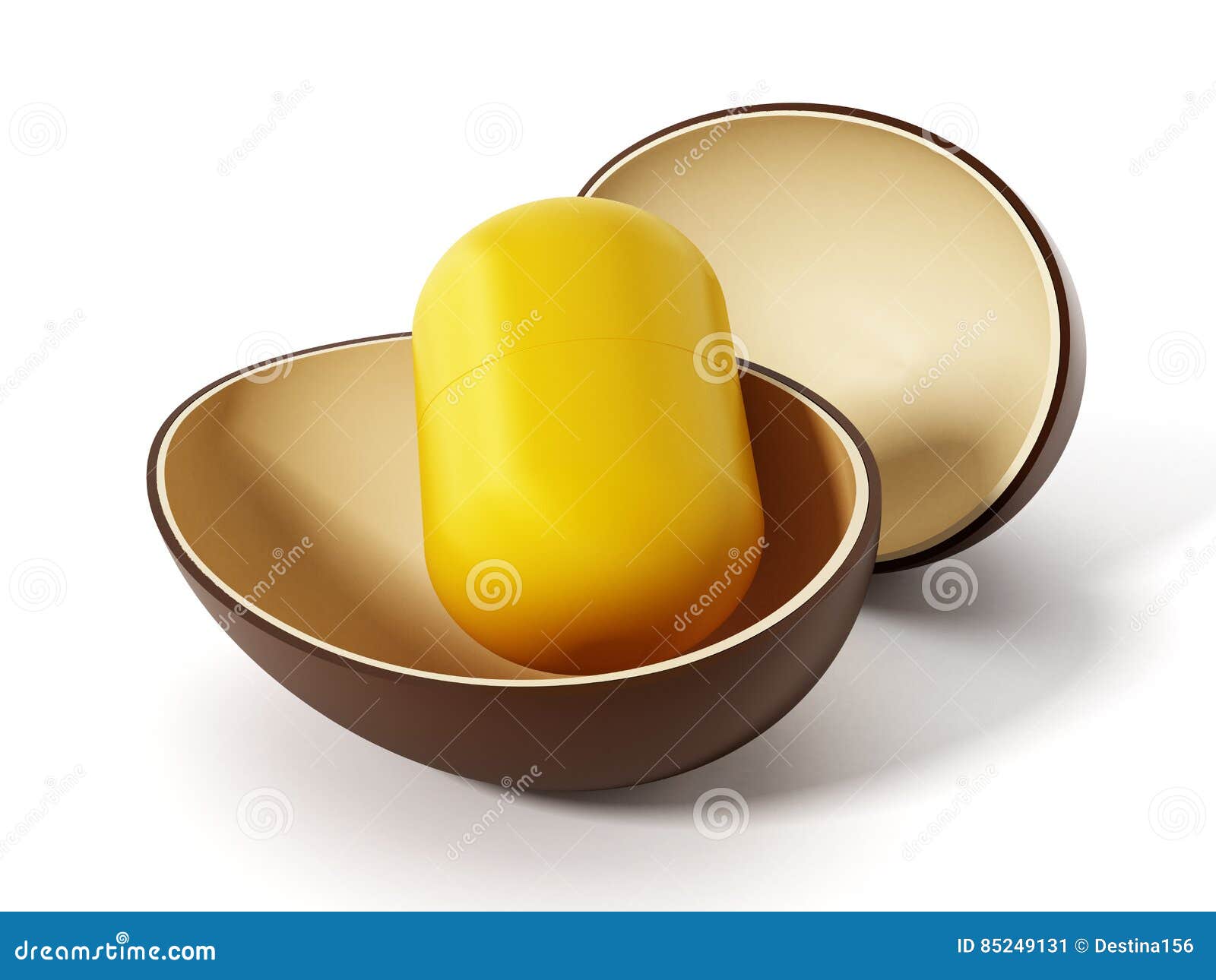 Open Egg Surprise with Yellow Capsule. 3D Illustration Stock ...