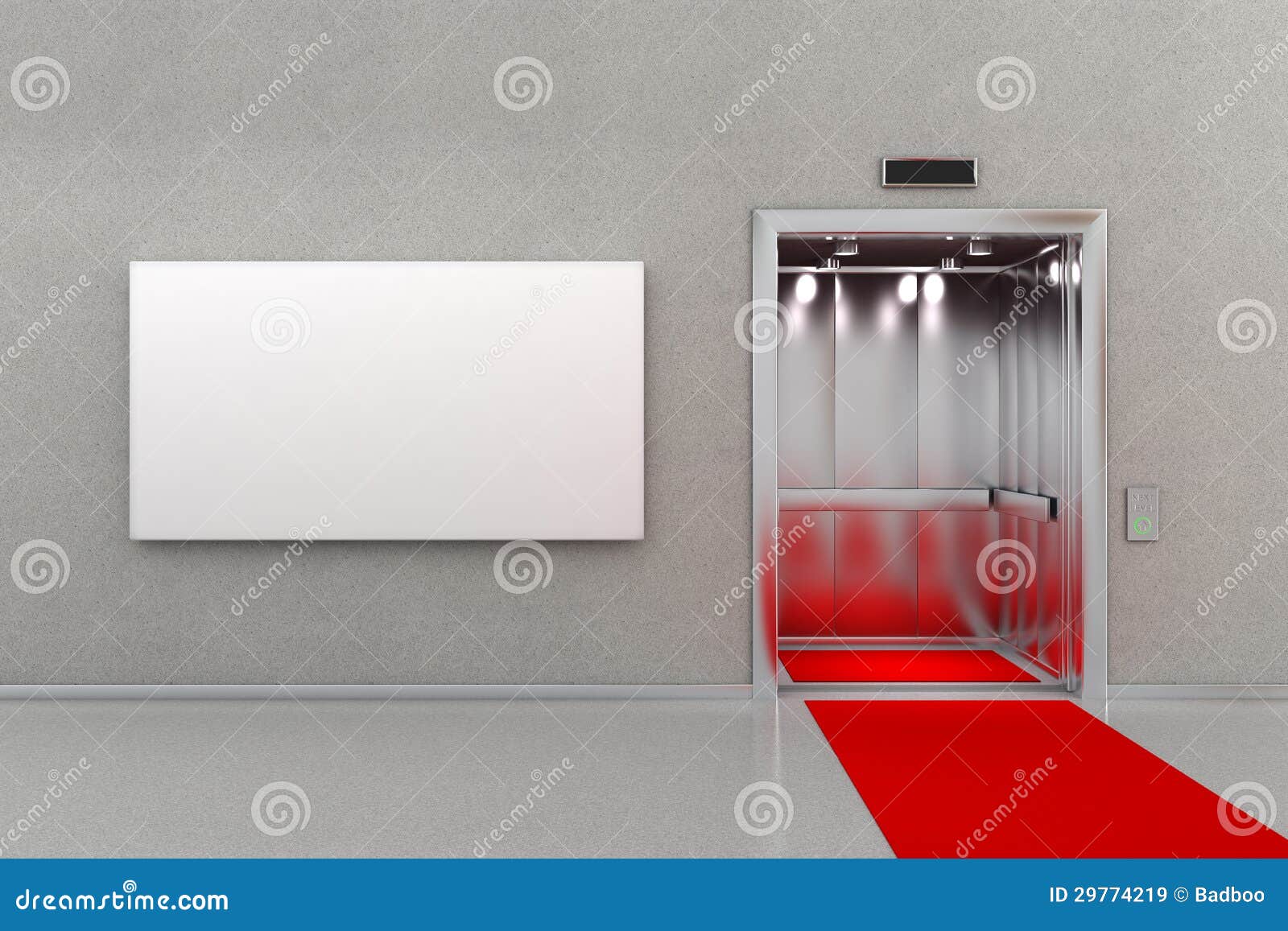 Elevator with Red Carpet and Billboard Stock Illustration ...