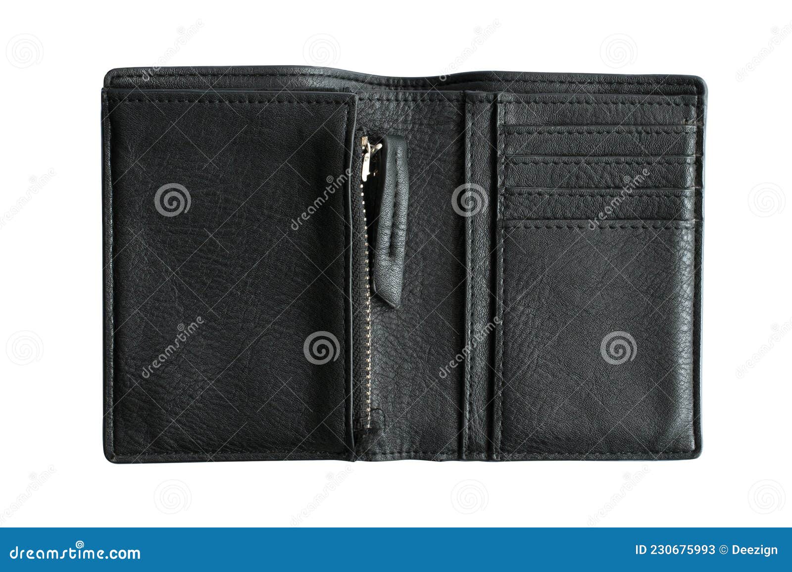 Open Empty Black Leather Wallet Isolated on White Background with ...