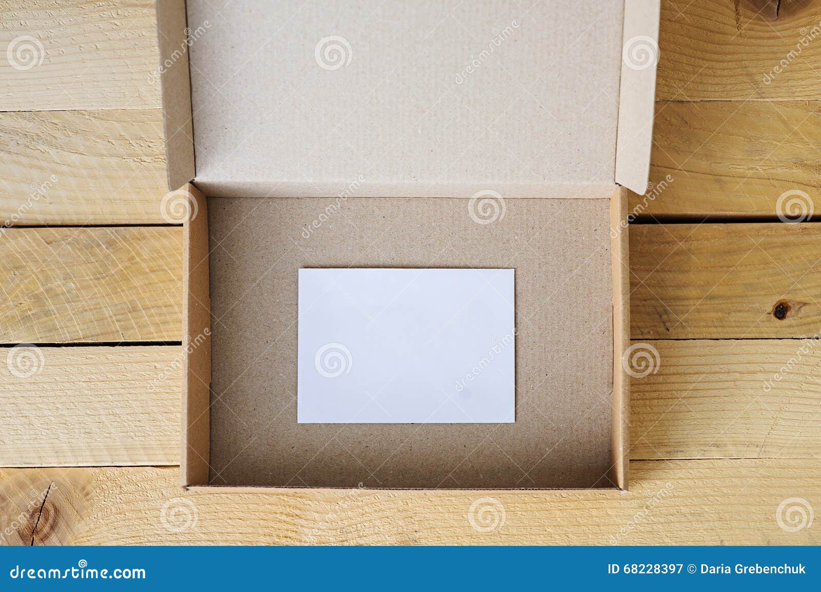 Open Empty Box with White Card Inside. Stock Image - Image of delivery ...