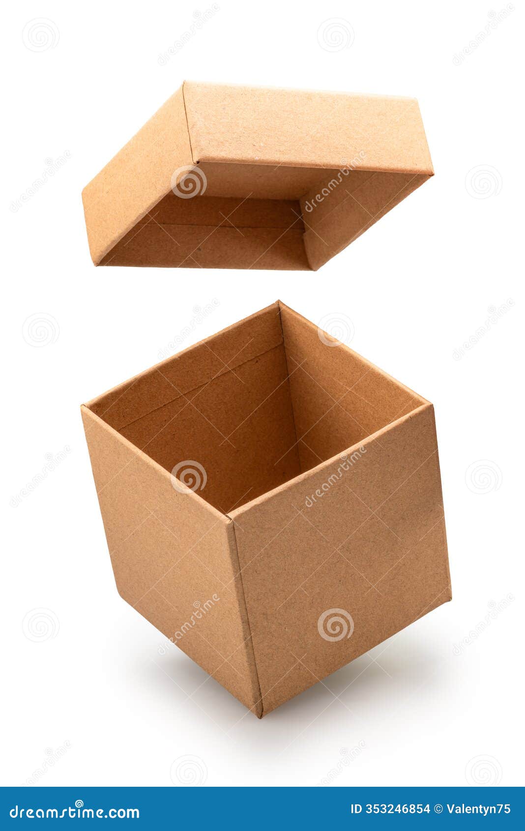 Open Empty Brown Gift Box and Lid Floating Above a Box Isolated on ...
