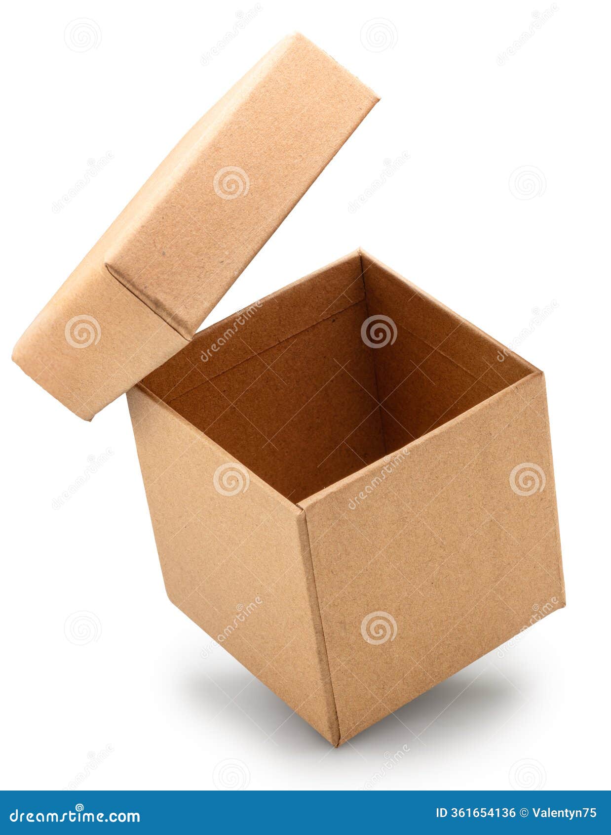 Open Empty Brown Gift Box and Lid Floating Above a Box Isolated on ...