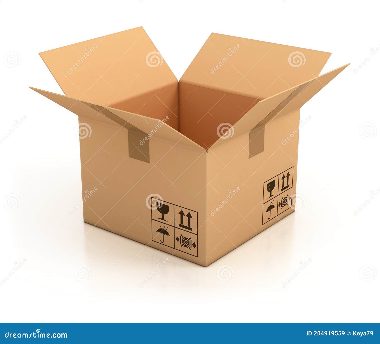 Open Empty Cardboard Box 3d Illustration, Isolated on White Background ...