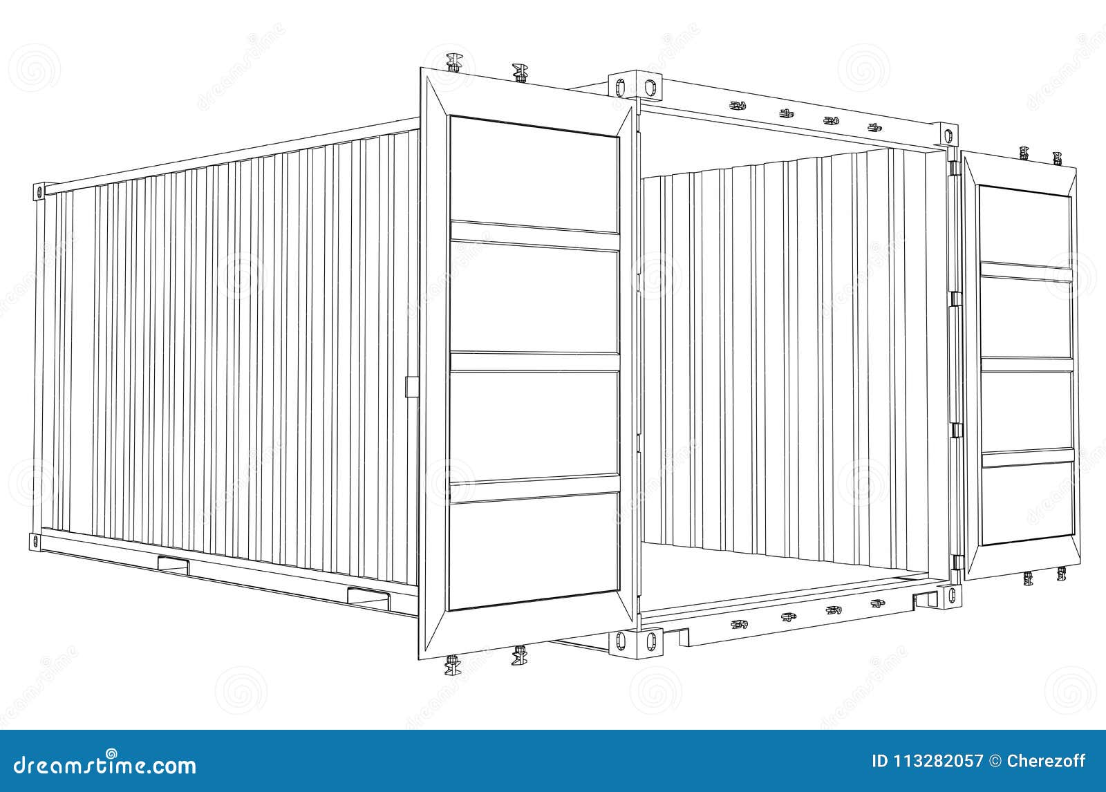 Open Empty Cargo Container. Wire-frame Style Stock Illustration ...