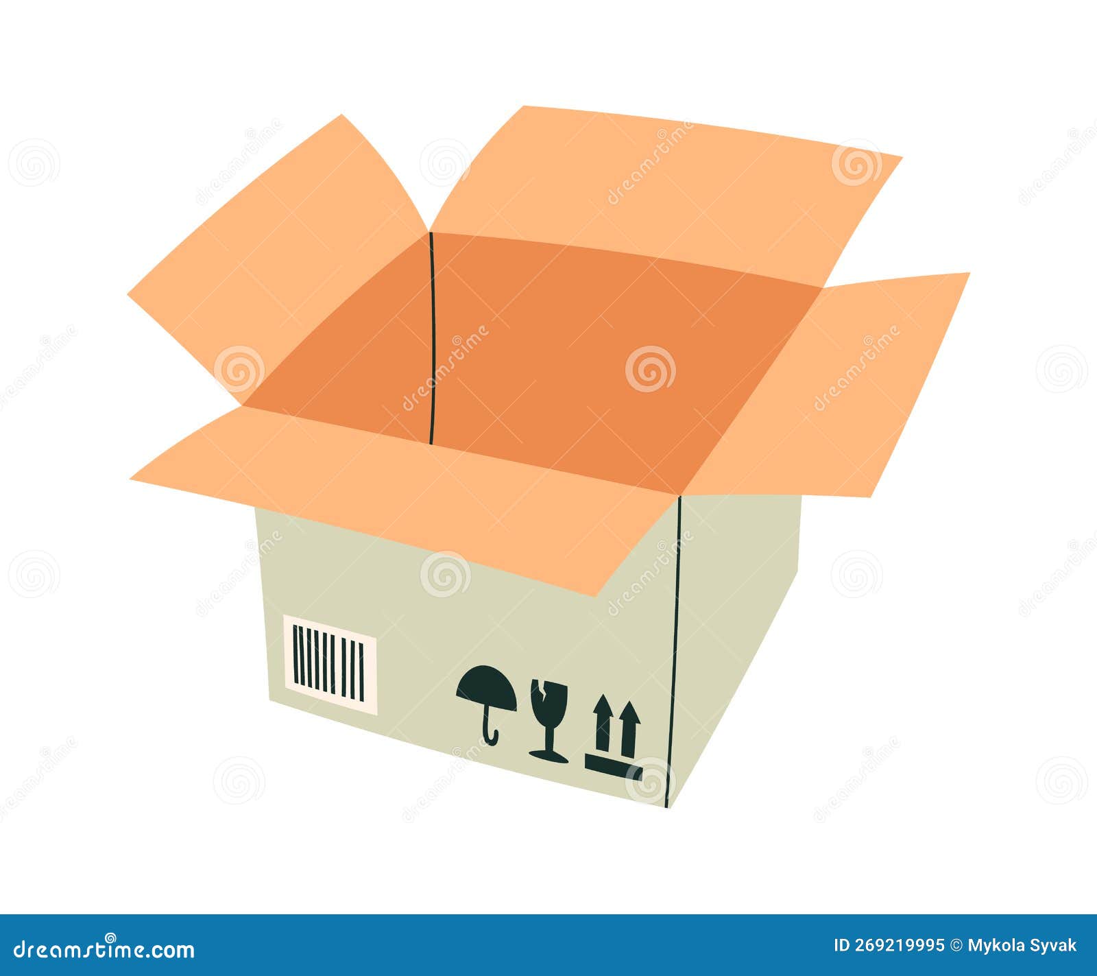 Open Empty Cartoon Cardboard Box Flat Icon Stock Vector - Illustration ...