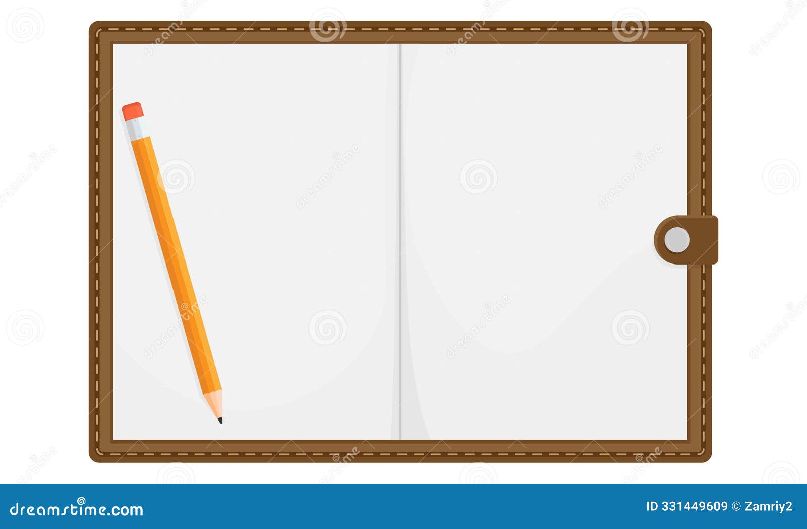 Open Empty Diary and a Pencil. Vector Illustration Isolated on White ...